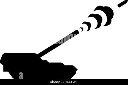 Self-propelled howitzer artillery system archer shoots projectile shell set icon grey black ...