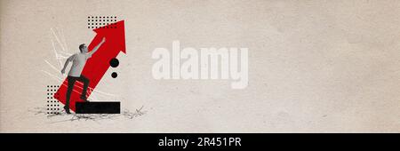 Motivated male leader standing over international group of protestors ...