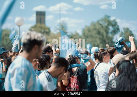 A group of Argentinian soccer fans rejoicing in celebration of their ...