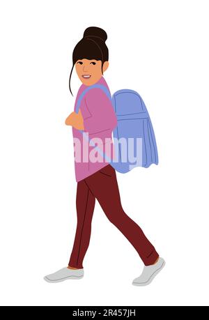 Happy school children walking on the road to the city Stock Vector ...
