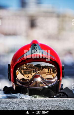 A fire marshal's helmet. Monaco Grand Prix, Sunday 27th May 2018. Monte ...