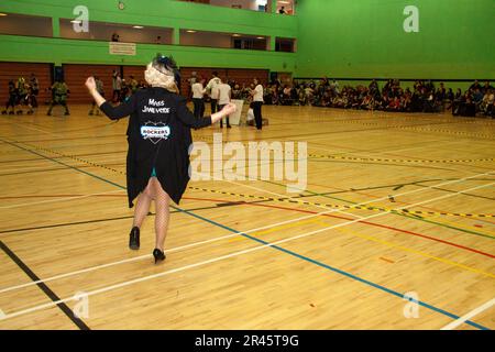 Highly involved Brighton Rockers coach Mass Janeycide at a roller derby ...