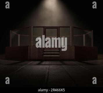 A modern MMA ring spotlit on a dark and ominous isolated background ...