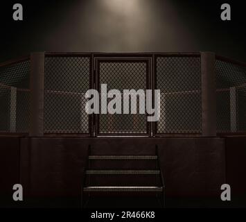 A modern MMA ring spotlit on a dark and ominous isolated background ...