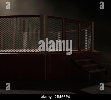 A modern MMA ring spotlit on a dark and ominous isolated background ...