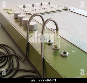 A retro polygraph lie detector machine with finger attachment probes on ...