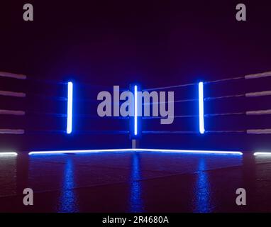 A futurist cyberpunk concept of a boxing ring lit by illuminated red ...