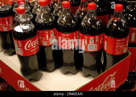 25 May,2023/Coca cola bottles ons le in grocery store in danish capital ...
