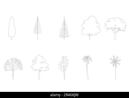 tree line drawing, Side view, graphics trees elements single object ...