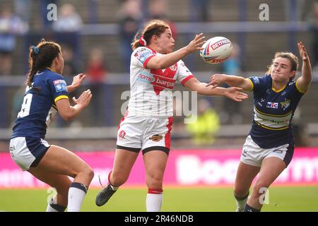 St Helens' Emily Rudge (centre) celebrates with the trophy and team ...