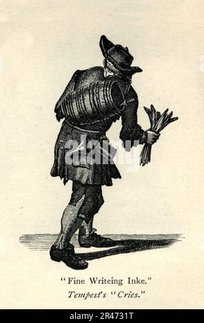 Tempest's Cries of London, Street vendor carrying basket on his head ...