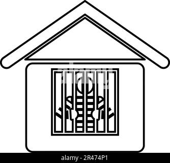 Prisoner in prison building icon in circle round black color vector ...