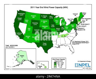 United States installed wind power capacity by state 2012 Stock Photo ...