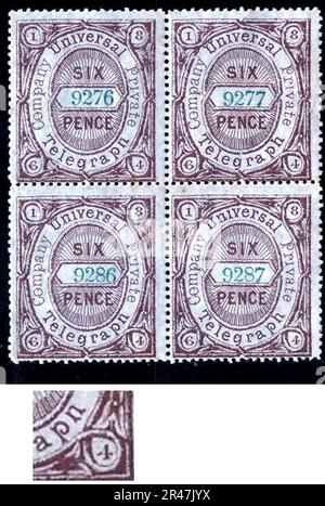 The Universal Private Telegraph Company stamps from 1864 represent an ...