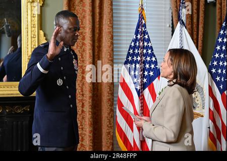 Space Force Col. Jacob Middleton listens to remarks from Vice President ...