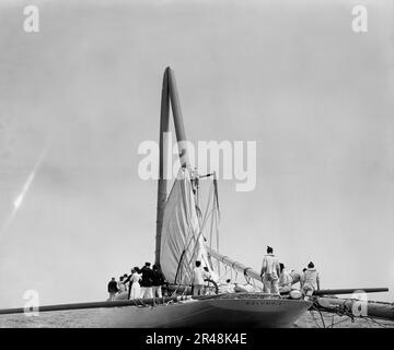 Columbia, 1899 Aug 2, c1899. Columbia with a broken mast. She was an ...