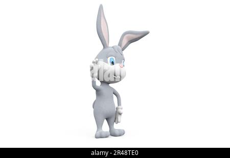 Easter bunny waving isolated on white background Stock Photo - Alamy