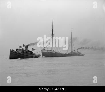 A tow entering St. Clair Ship Canal, between 1900 and 1905 Stock Photo ...