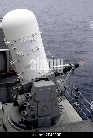 US Navy A Close-In Weapons System (CWIS) mount is test-fired aboard the ...