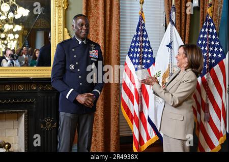 Space Force Col. Jacob Middleton listens to remarks from Vice President ...