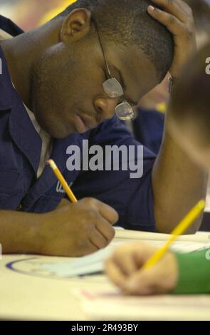 aft mess decks, aircraft carrier, Arabian Sea, E-4 Advancement Exam, U ...
