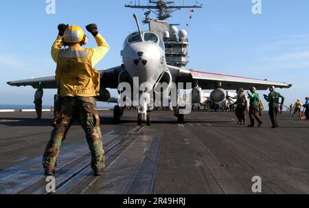 US Navy An Aircraft Handler directs an F-14A Tomcat Stock Photo - Alamy