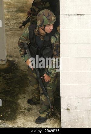 US Navy A member of Mobile Security Squadron Seven mans an M60 7.62mm ...