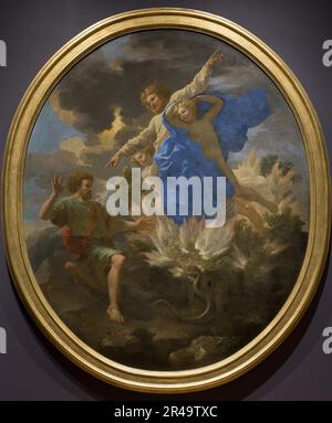 France: 'Moses and the Burning Bush'. Oil on wood painting by Nicolas ...