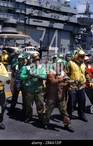 fire-fighting drills, Flight Deck Personnel, Pacific Ocean, U.S. navy ...
