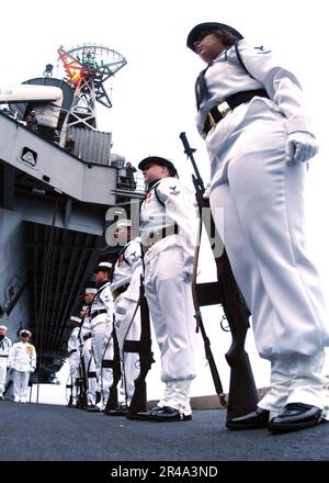 US Navy Ceremonial Guard Members assigned to the Nimitz-class aircraft carrier USS Carl Vinson ...