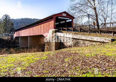 A picturesque scene featuring the Rupert Covered Bridge in Rupert ...