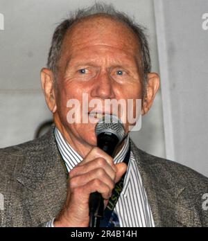 US Navy Rear Adm. Earl P Yates (Ret.) addresses to the crew of USS John ...