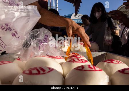 "Ping On" buns displayed for sale for the Bun Festival in Cheung Chau ...