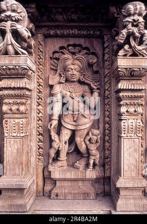 Carving of Lord Shiva in wood at Narayan Nagini Temple, Kalpa, Kinnaur ...