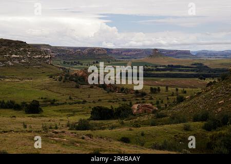 A captivating landscape with valleys and fields around the town of ...