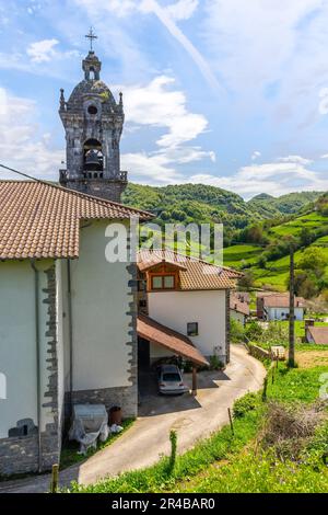 Areso town in the Sierra de Aralar next to Leiza in Navarre. View of ...
