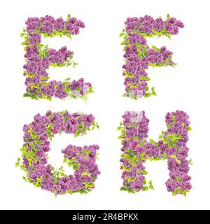 3D rendering of Lilac flowers capital letters alphabet - letters Q-T ...
