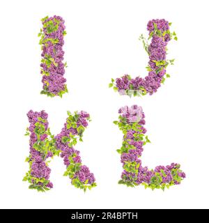3D rendering of Lilac flowers capital letters alphabet - letters A-D ...