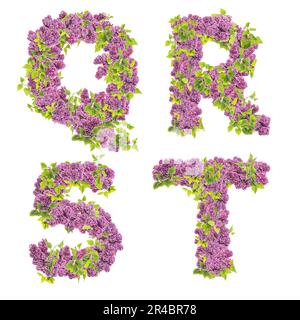 3D rendering of Lilac flowers capital letters alphabet - letters A-D ...
