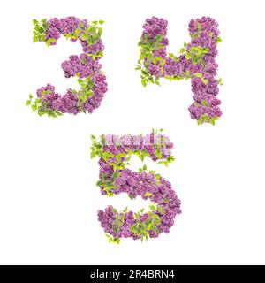 3D rendering of Lilac flowers capital letters alphabet - digits 3-5 ...