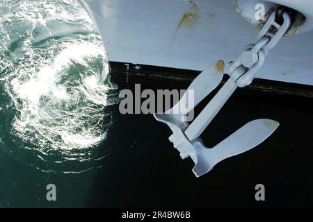 The port side Mark II Stockless Anchor is raised aboard the Nimitz ...