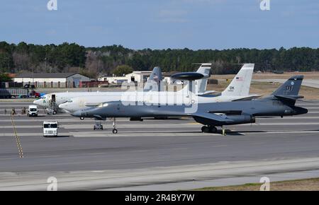 A B-1B Lancer assigned the the 2nd Bomb Wing, an E-3 Airborne Warning ...