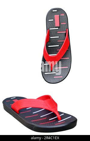 Two pairs of slippers on grey background. Top view Stock Photo - Alamy