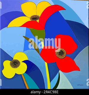 A Spectacularly Colored cubism Flower and triangle. A beautiful flower ...