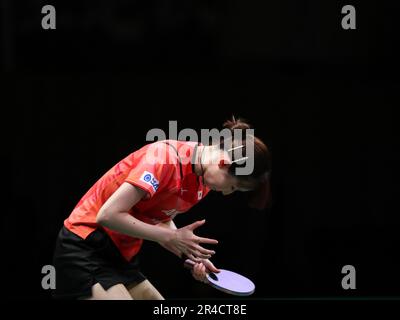 Durban, South Africa. 27th May, 2023. Coach Qiu Yike celebrates scoring ...