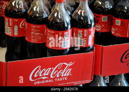 27 May,2023/Coca cola bottles ons le in grocery store in danish capital ...