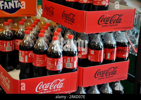 27 May,2023/Coca cola bottles ons le in grocery store in danish capital ...