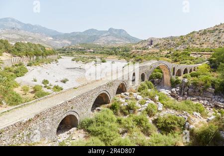 The historic Ottoman-era Mesi bridge outside of Shkoder, Albania Stock ...