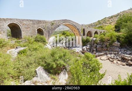 The historic Ottoman-era Mesi bridge outside of Shkoder, Albania Stock ...