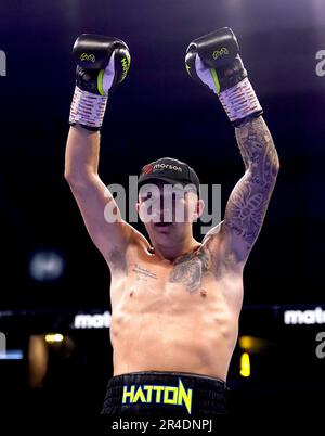 Campbell Hatton celebrates after winning his fight against against Joe ...